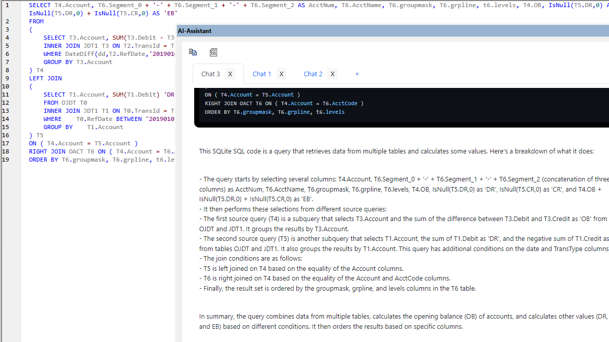 Assistant IA dans l’Éditeur SQL | Altova